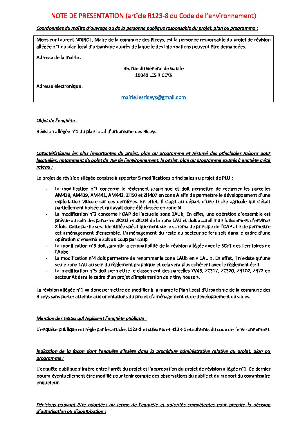 Note de présentation Les Riceys | Les Riceys